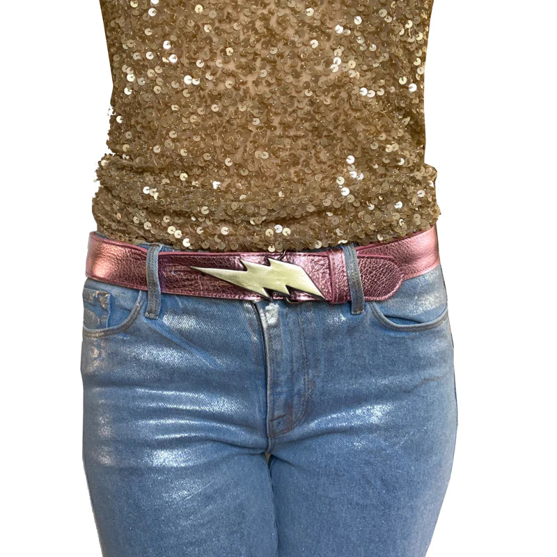 Kim White - Lightning Bolt Belt Metallic Pink – Circles Champaign